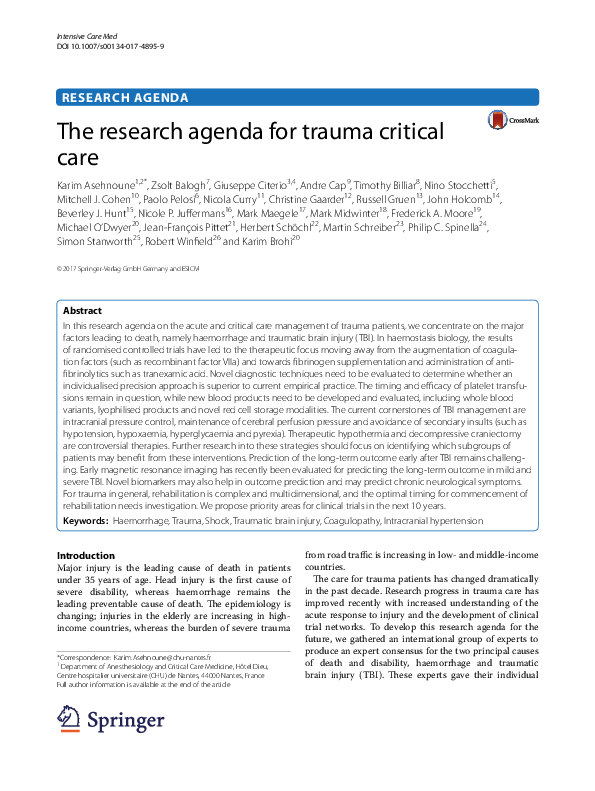(PDF) The research agenda for trauma critical care