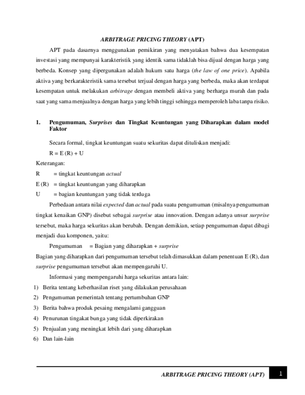 Doc Arbitrage Pricing Theory Apt