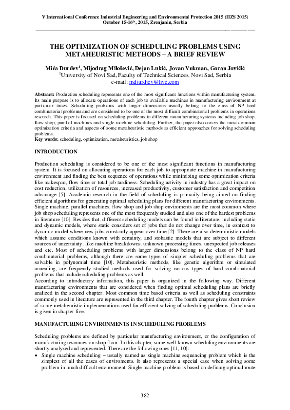 (PDF) THE OPTIMIZATION OF SCHEDULING PROBLEMS USING METAHEURISTIC ...