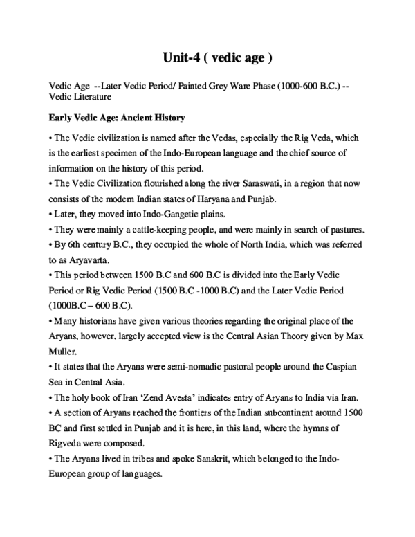 (DOC) Unit-4 ( vedic age