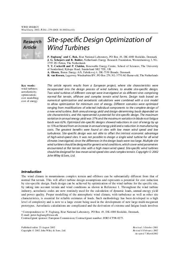 (PDF) Site-specific Design Optimization of Wind Turbines