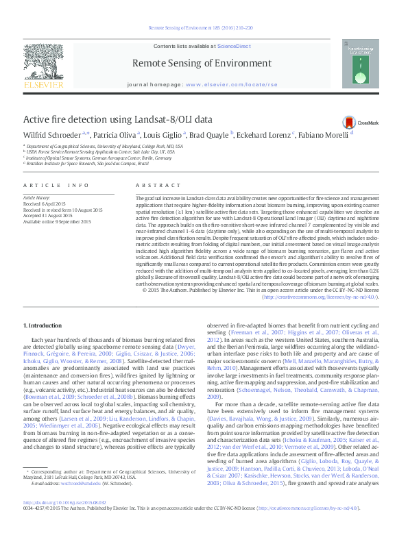 Pdf Active Fire Detection Using Landsat 8 Oli Data