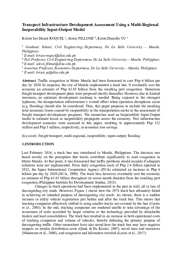 (PDF) Transport Infrastructure Development Assessment Using a Multi-Regional Inoperability Input ...