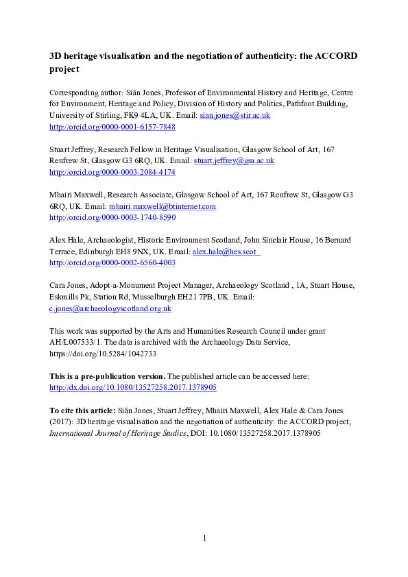 (PDF) 3D heritage visualisation and the negotiation of authenticity ...