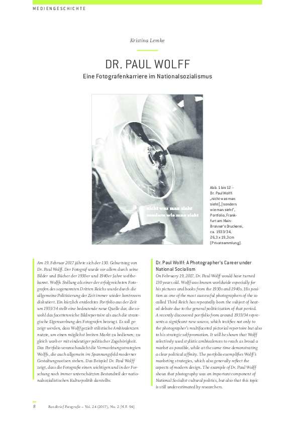 (PDF) Dr. Paul Wolff: A Photographer’s Career under National Socialism