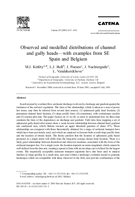 (PDF) Observed and modelled distributions of channel and gully heads ...