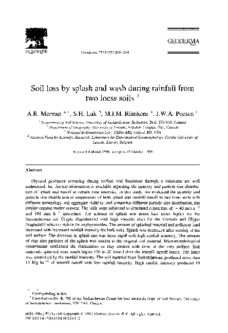 (PDF) Soil loss by splash and wash during rainfall from two loess soils