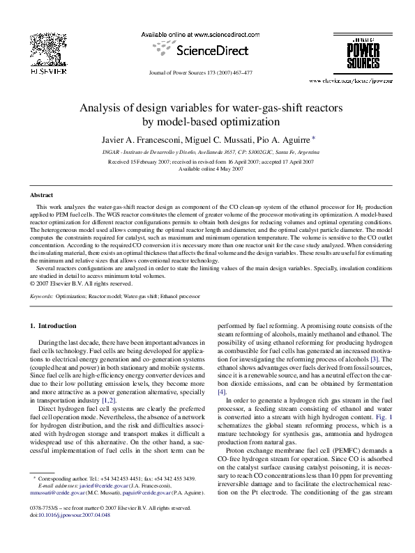 Pdf Analysis Of Design Variables For Water Gas Shift Reactors By Model Based Optimization