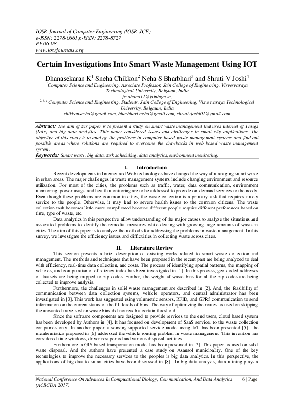 (PDF) Smart Waste Management System using IoT | IJRASET Publication ...
