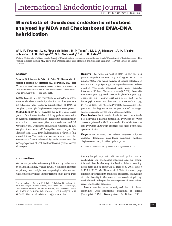 (PDF) Microbiota of deciduous endodontic infections analysed by MDA and ...
