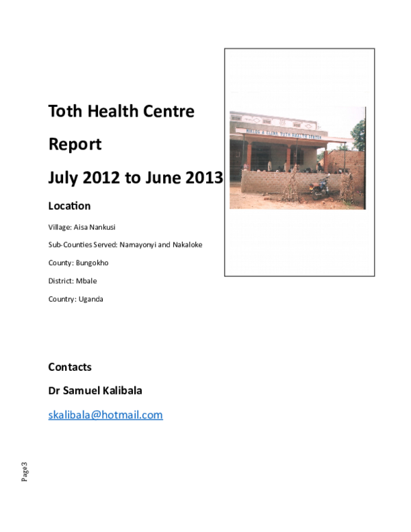 (DOC) Toth Health Centre Report Jul 2012 to June 2013.doc