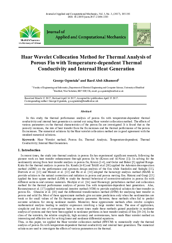 Pdf Haar Wavelet Method For Porous Fin Thermal Analysis