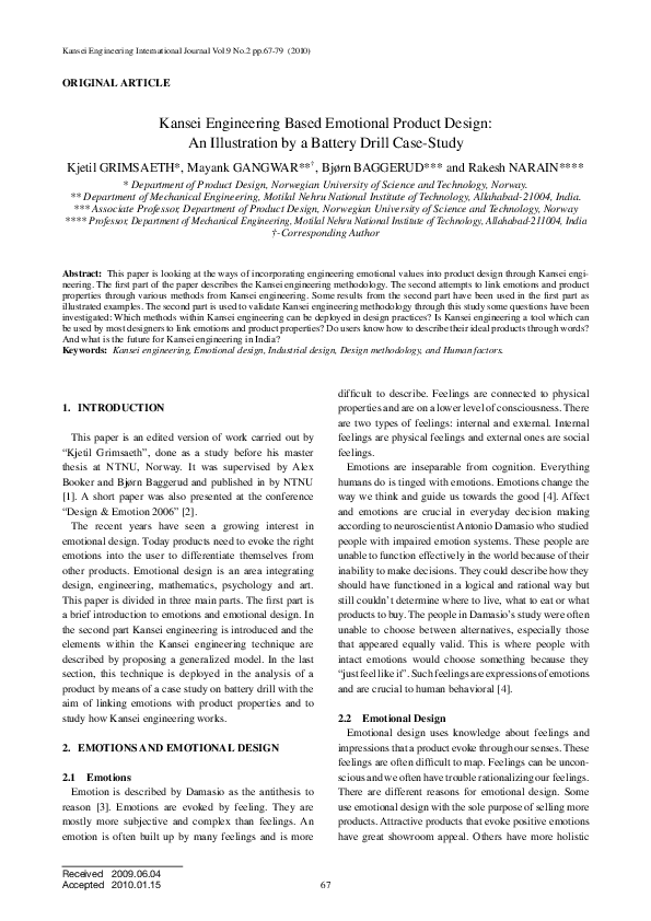 (PDF) Kansei Engineering Based Emotional Product Design: An Illustration by a Battery Drill Case ...
