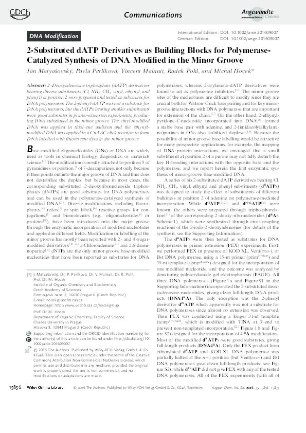 (PDF) 2-Substituted dATP Derivatives as Building Blocks for Polymerase ...