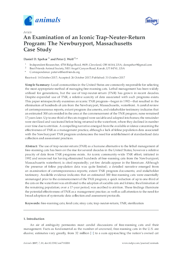 (PDF) An Examination of an Iconic Trap-Neuter-Return Program: The ...