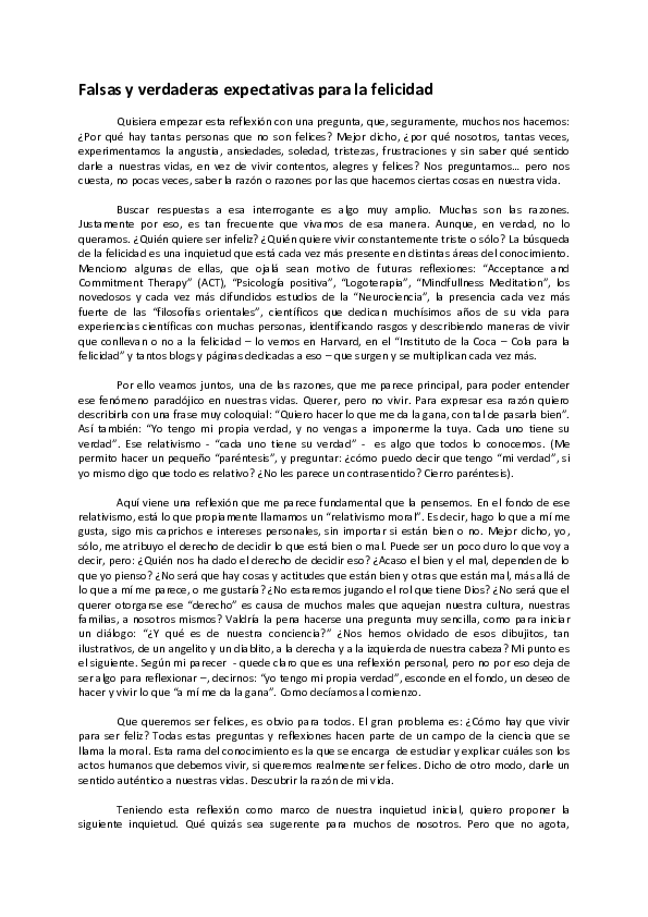 (DOC) Falsas y verdaderas expectativas para la felicidad