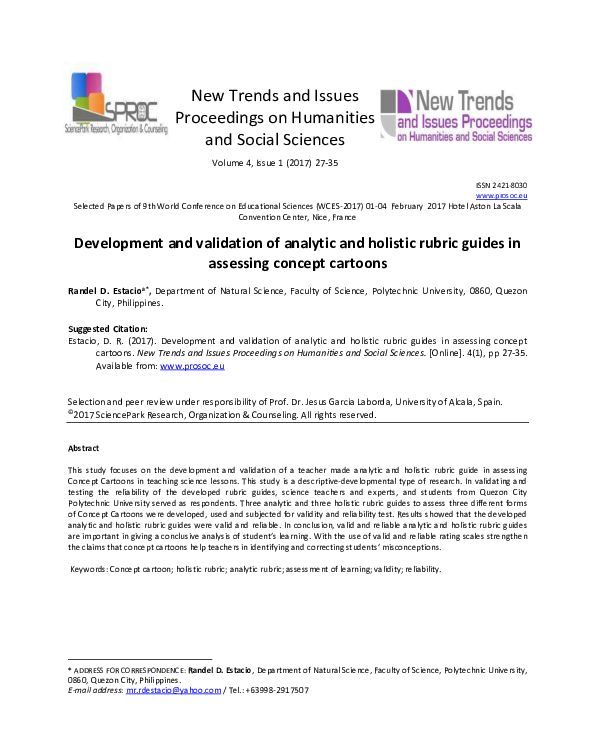 (PDF) Development and validation of analytic and holistic rubric guides in assessing concept ...