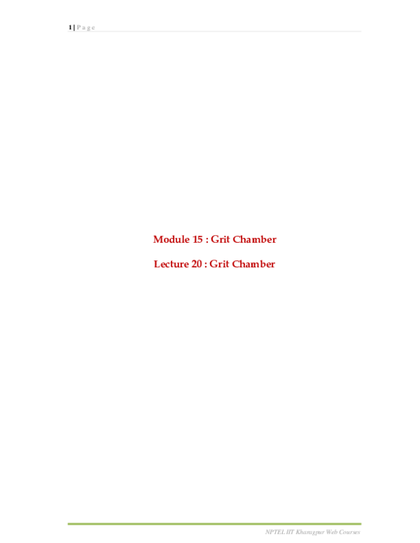 (PDF) Module 15 : Grit Chamber Lecture 20 : Grit Chamber