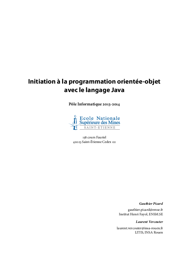 Pdf Initiation à La Programmation Orientée Objet Avec Le Langage Java