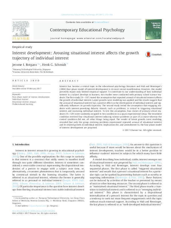 (PDF) Interest development: Arousing situational interest affects the ...