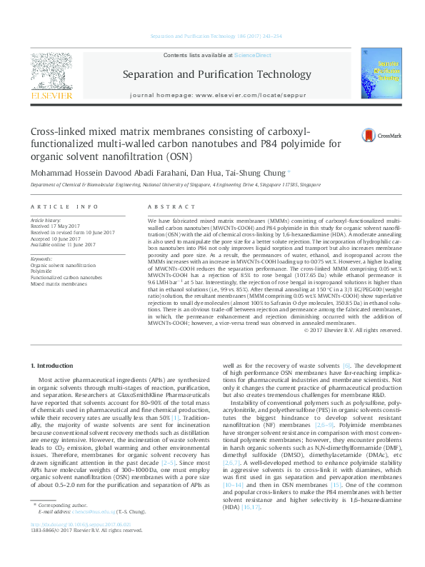 (PDF) Cross-linked mixed matrix membranes consisting of carboxyl- functionalized multi-walled ...