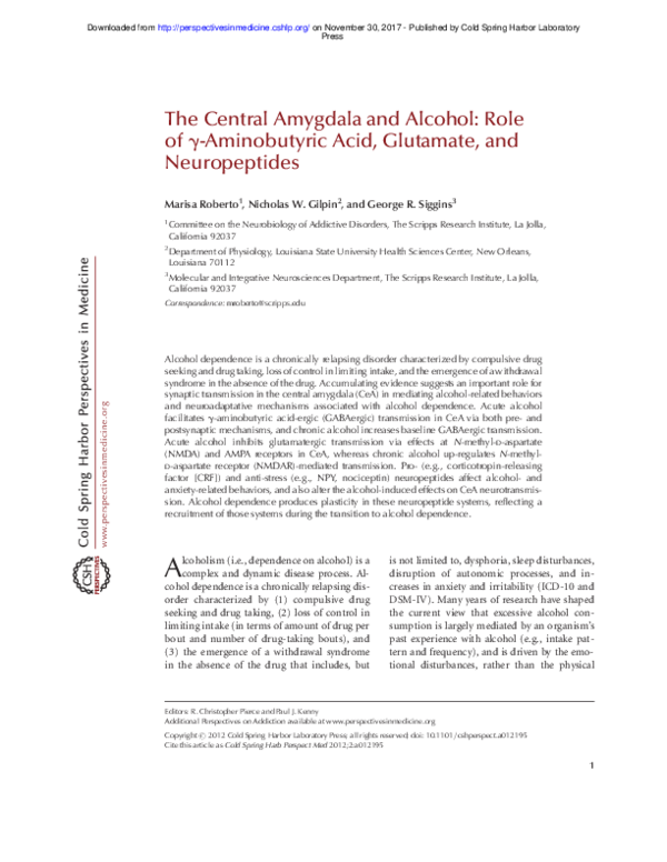 (PDF) The central amygdala and alcohol: role of γ-aminobutyric acid ...