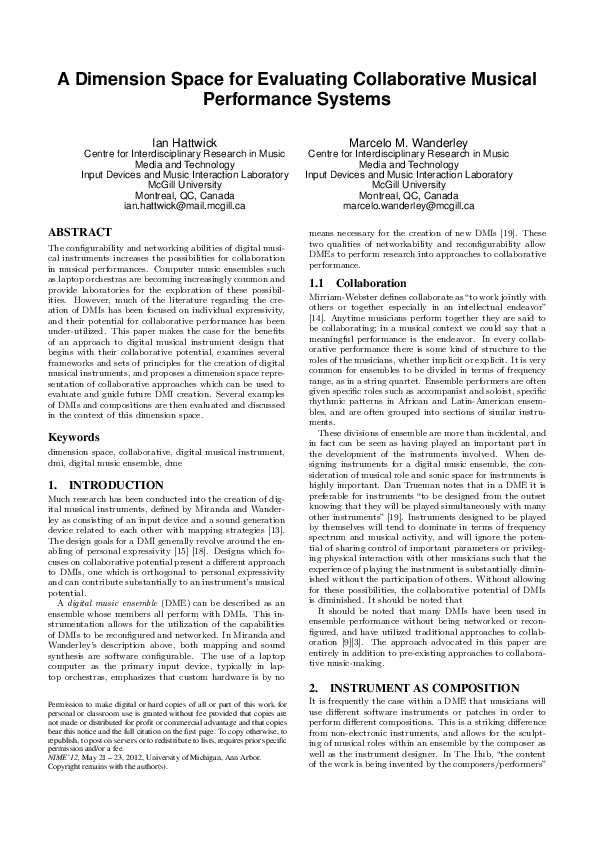 (PDF) A Dimension Space for Evaluating Collaborative Musical ...