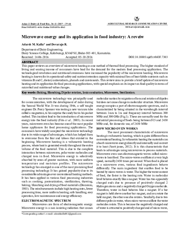 (PDF) Microwave energy and its application in food industry: A reveiw