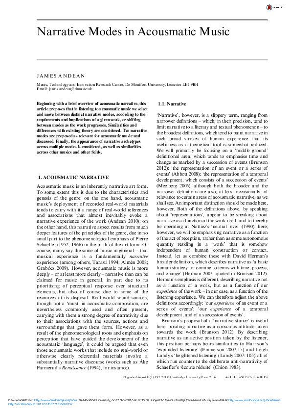 (PDF) Narrative Modes in Acousmatic Music