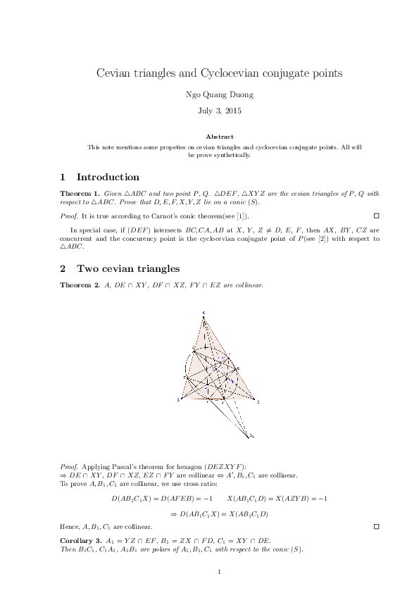 (PDF) Cevian triangles and Cyclocevian conjugate points