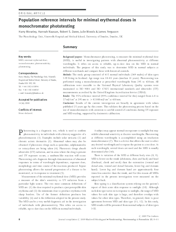 (PDF) Population reference intervals for minimal erythemal doses in ...