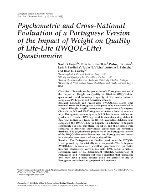 (PDF) Psychometric and cross-national evaluation of a Portuguese ...