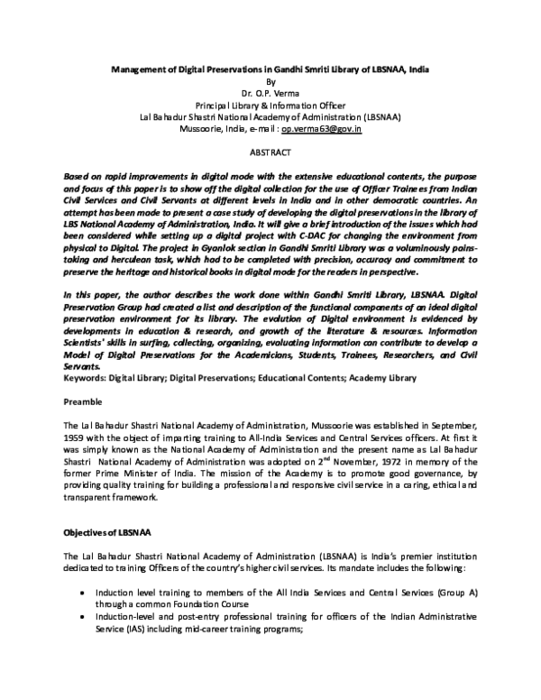 (PDF) Management of Digital Preservations in Gandhi Smriti Library of ...