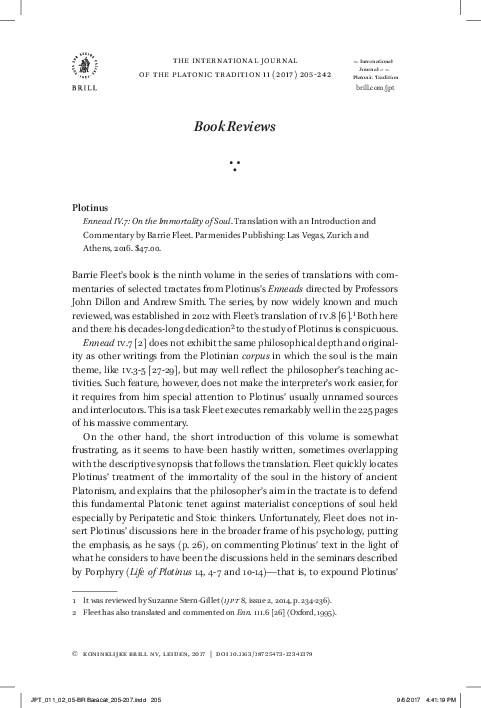 (PDF) Review: Plotinus, Ennead IV.7: On the Immortality of Soul. Translation with an ...