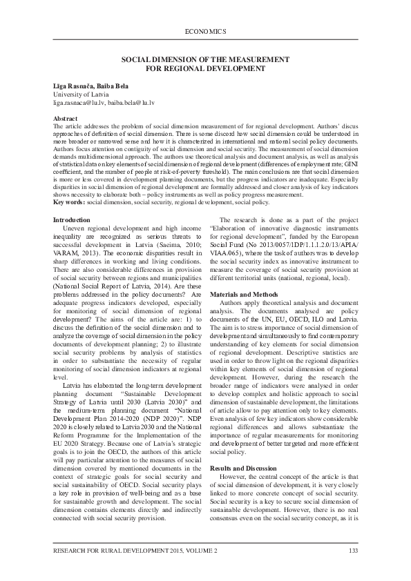 (PDF) SOCiAL DiMENSiON OF THE MEASUREMENT FOR REGiONAL DEVELOPMENT