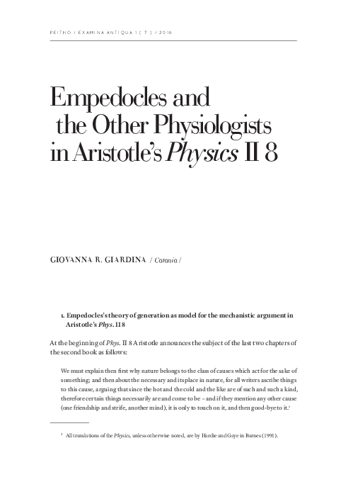 (PDF) Empedocles and the Other Physiologists in Aristotle's Physics II 8