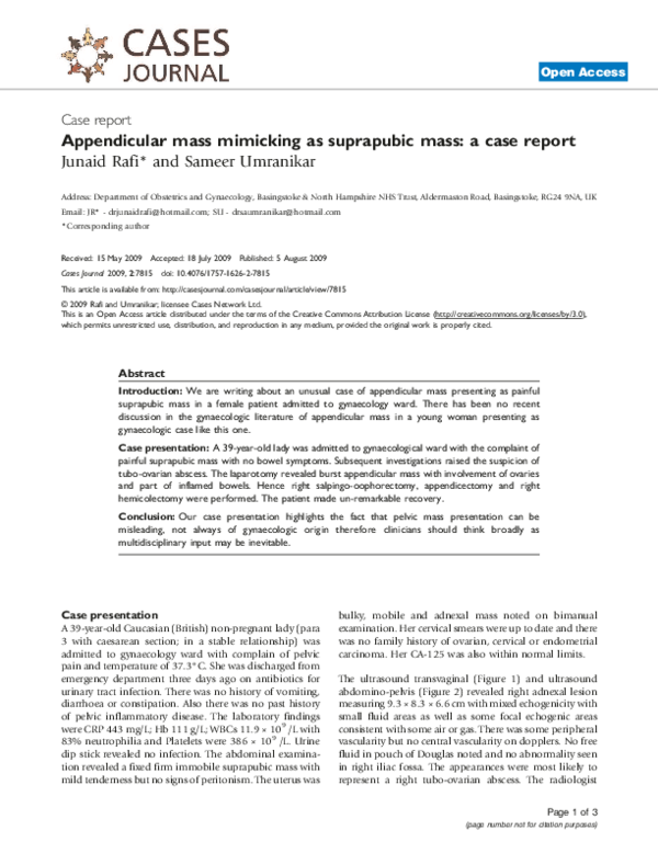 (PDF) Appendicular mass mimicking as suprapubic mass: a case report
