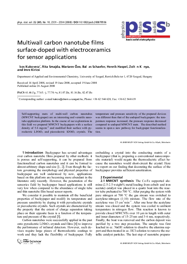 Multiwall carbon nanotube films surface-doped with electroceramics for ...