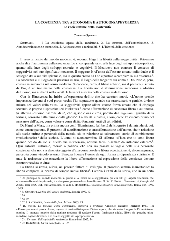 (DOC) LA COSCIENZA TRA AUTONOMIA E AUTOCONSAPEVOLEZZA Le radici intime ...