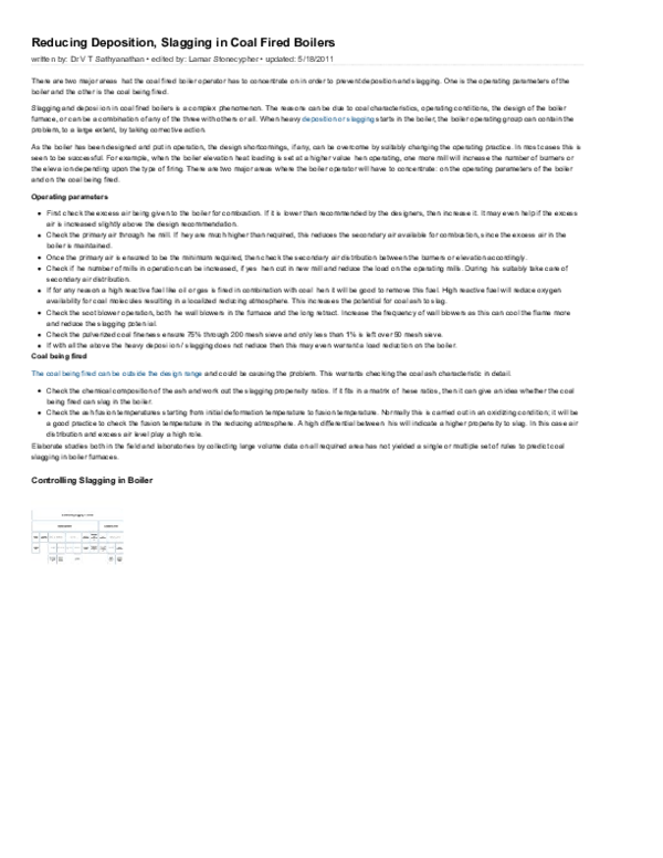 (PDF) Optimizing Coal Fired Boiler Operations to Reduce Slag