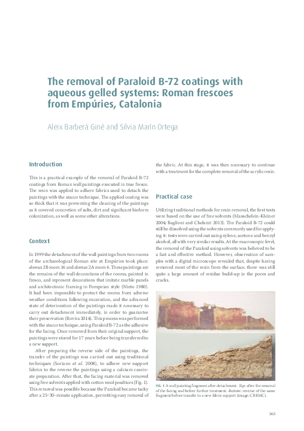 (PDF) The removal of Paraloid B-72 coatings with aqueous gelled systems ...
