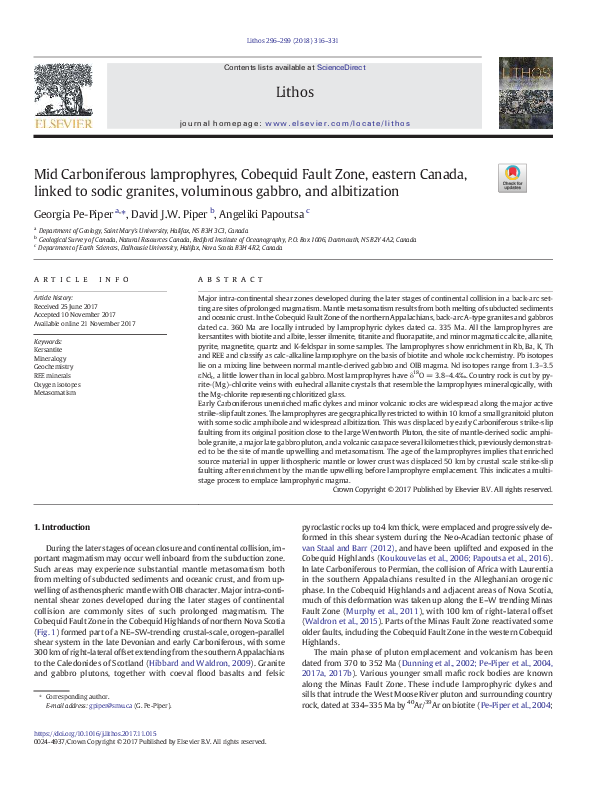 (PDF) Mid Carboniferous lamprophyres, Cobequid Fault Zone, eastern ...
