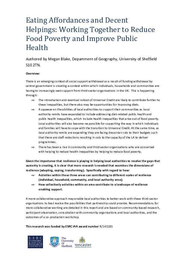 (PDF) Eating Affordances and Decent Helpings: Working Together to ...