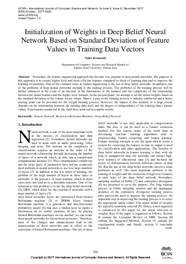 (PDF) Initialization of Weights in Deep Belief Neural Network Based on Standard Deviation of ...