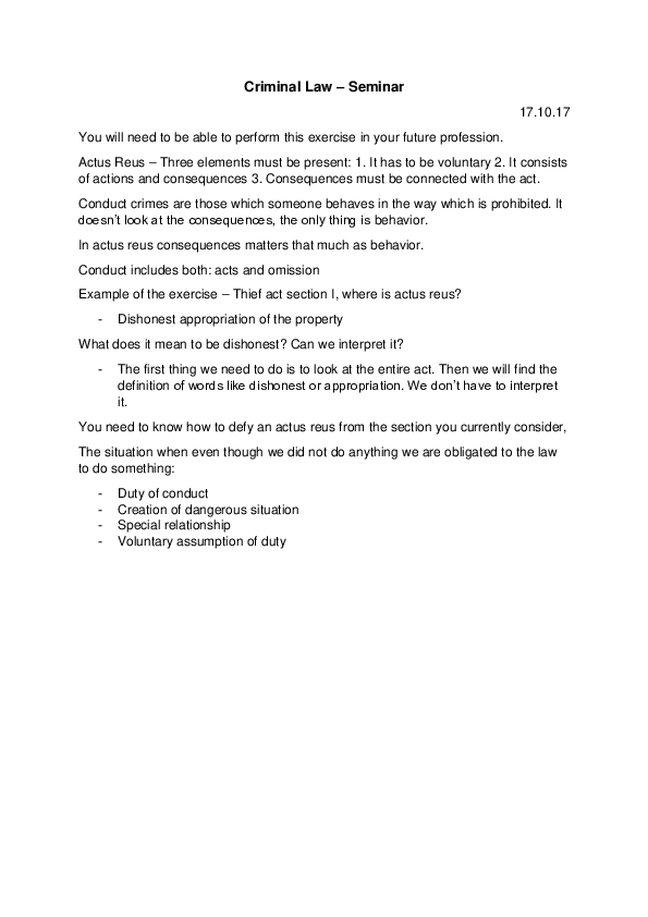 (DOC) Criminal Law – Seminar
