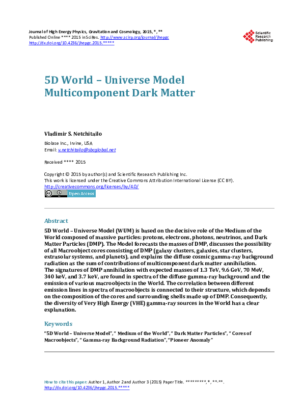 (PDF) 5D World – Universe Model Multicomponent Dark Matter