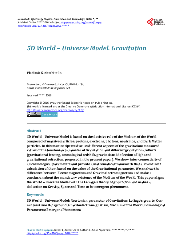 (DOC) 5D World – Universe Model. Gravitation