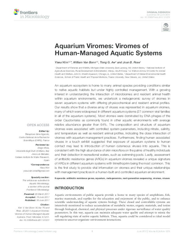 (PDF) Aquarium Viromes: Viromes of Human-Managed Aquatic Systems