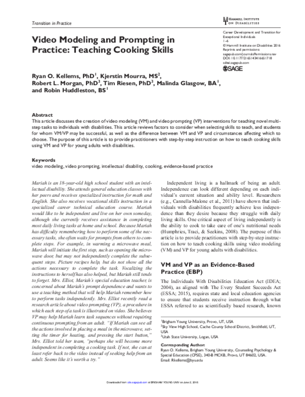 (PDF) Video modeling and prompting in practice: Teaching cooking skills
