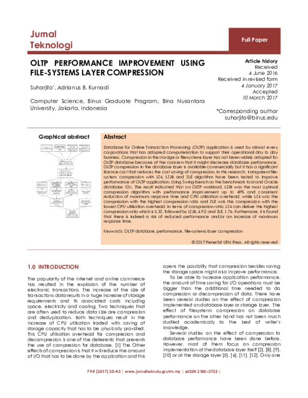 Pdf Oltp Performance Improvement Using File Systems Layer Compression